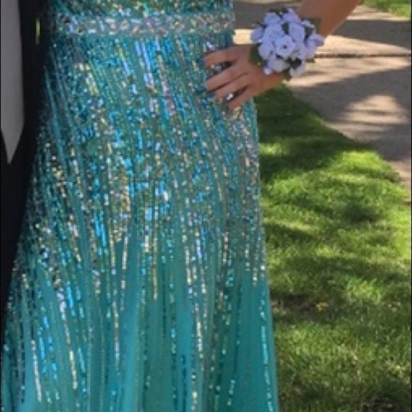 Dave & Johnny | Dresses | Aqua Blue Waterfall Sparkle Prom Dress | Poshmark